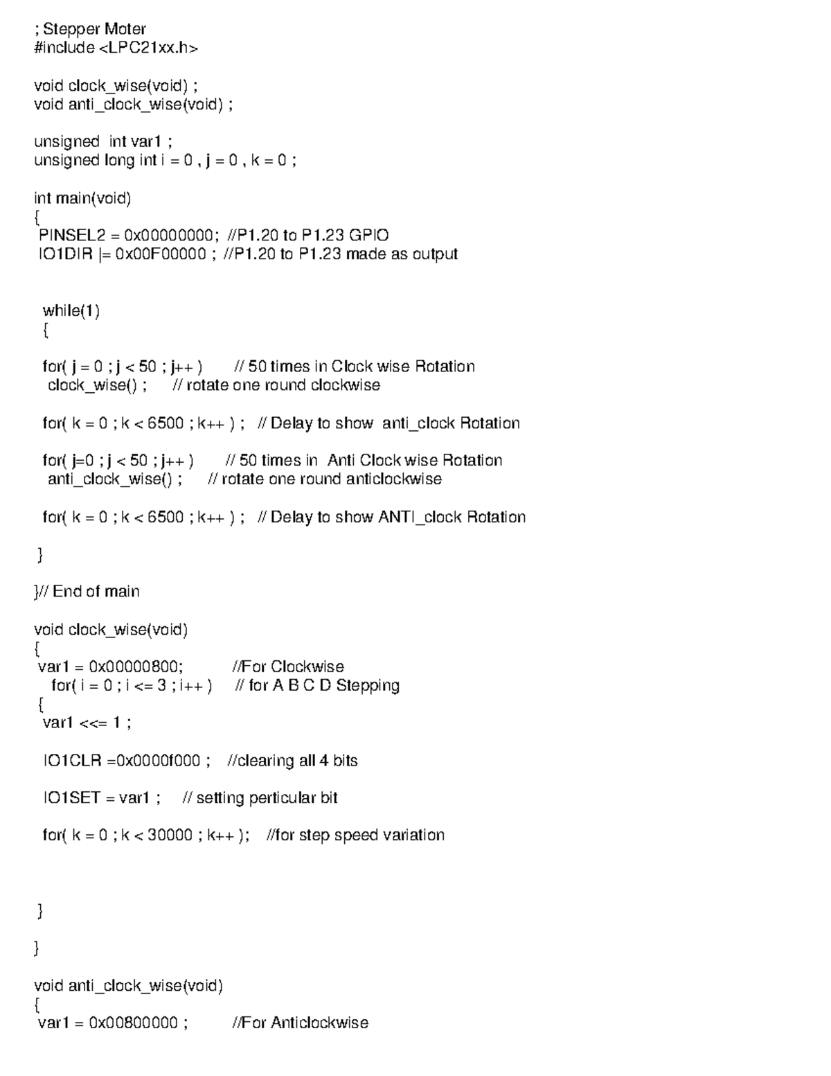 DC motor and Stepper motor programs - ; Stepper Moter #include void clock_wise(void) - Studocu