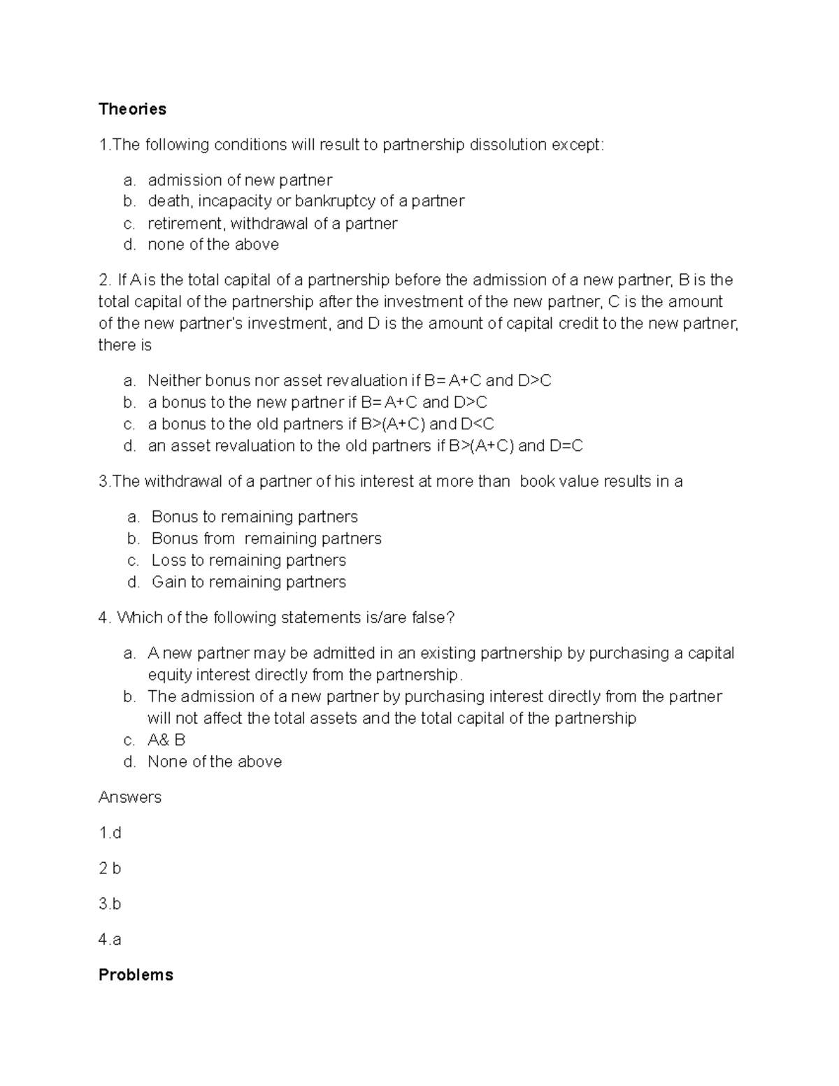 Dissolution - vvfss - Theories 1 following conditions will result to ...
