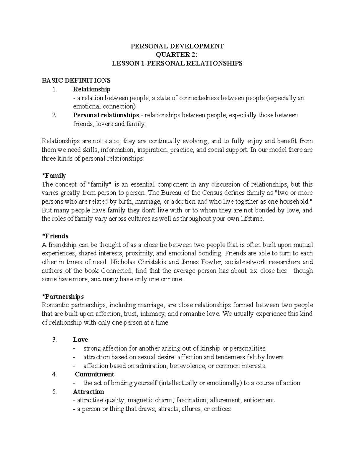 PD Q2 - LECTURE - PERSONAL DEVELOPMENT QUARTER 2: LESSON 1-PERSONAL ...