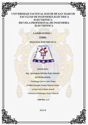 Informe 1 - Maquinas Electricas Laboratorio 1 - “Año de la unidad, la paz y el desarrollo” - Studocu