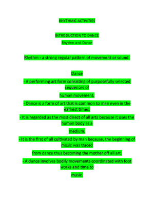 Module 1 PE2 PDF - Module I: Rhythm and Dance Lesson Objectives: At the end of this module, the ...