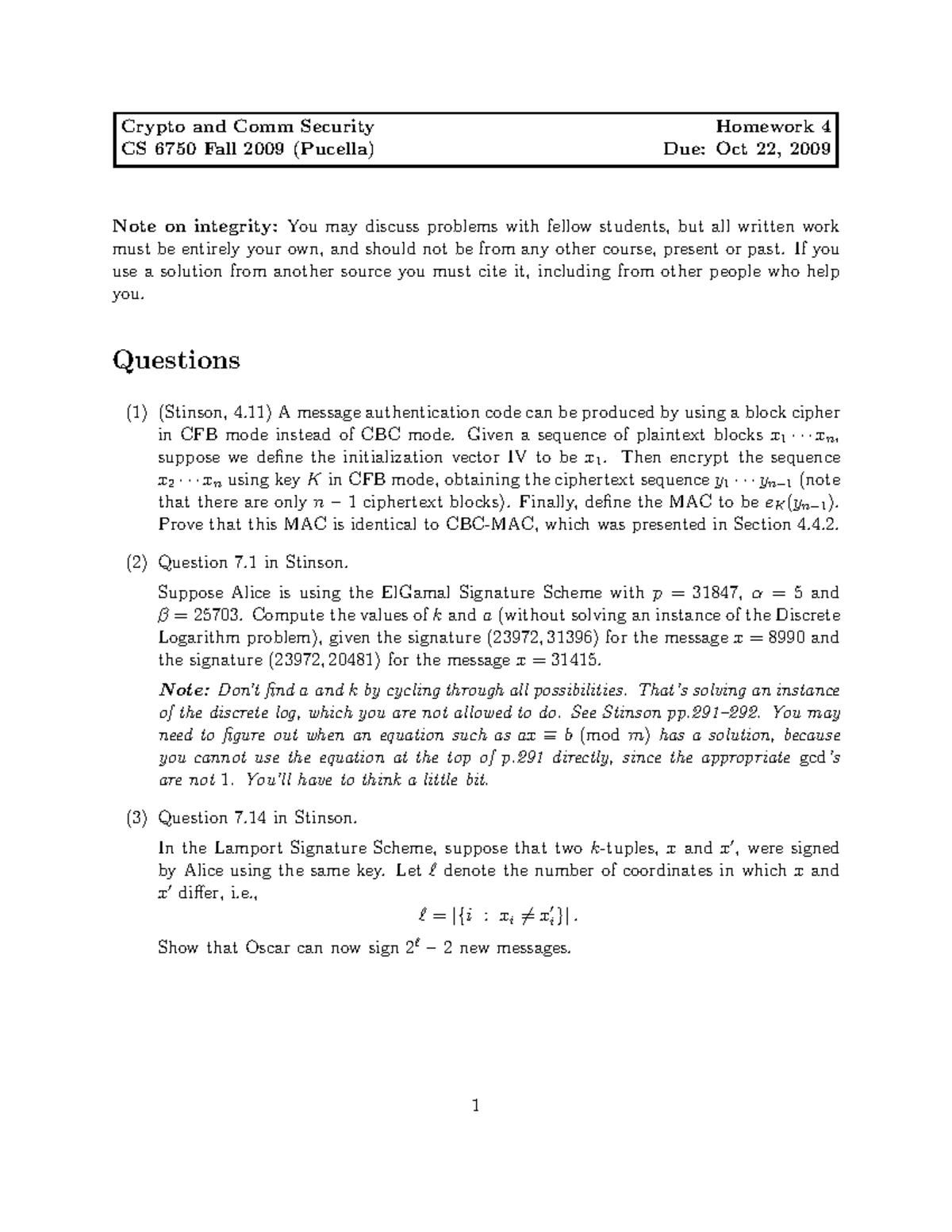 Seminar assignments - Homework 4 - Crypto and Comm Security CS 6750 ...