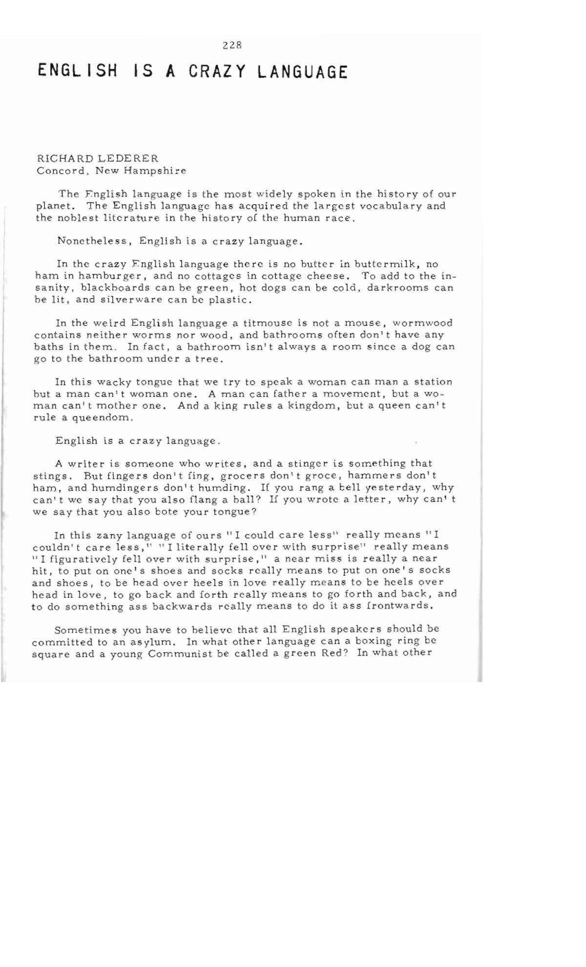 English is a Crazy Language - 228 ENGLISH IS A CRAZY LANGUAGE RICHARD ...