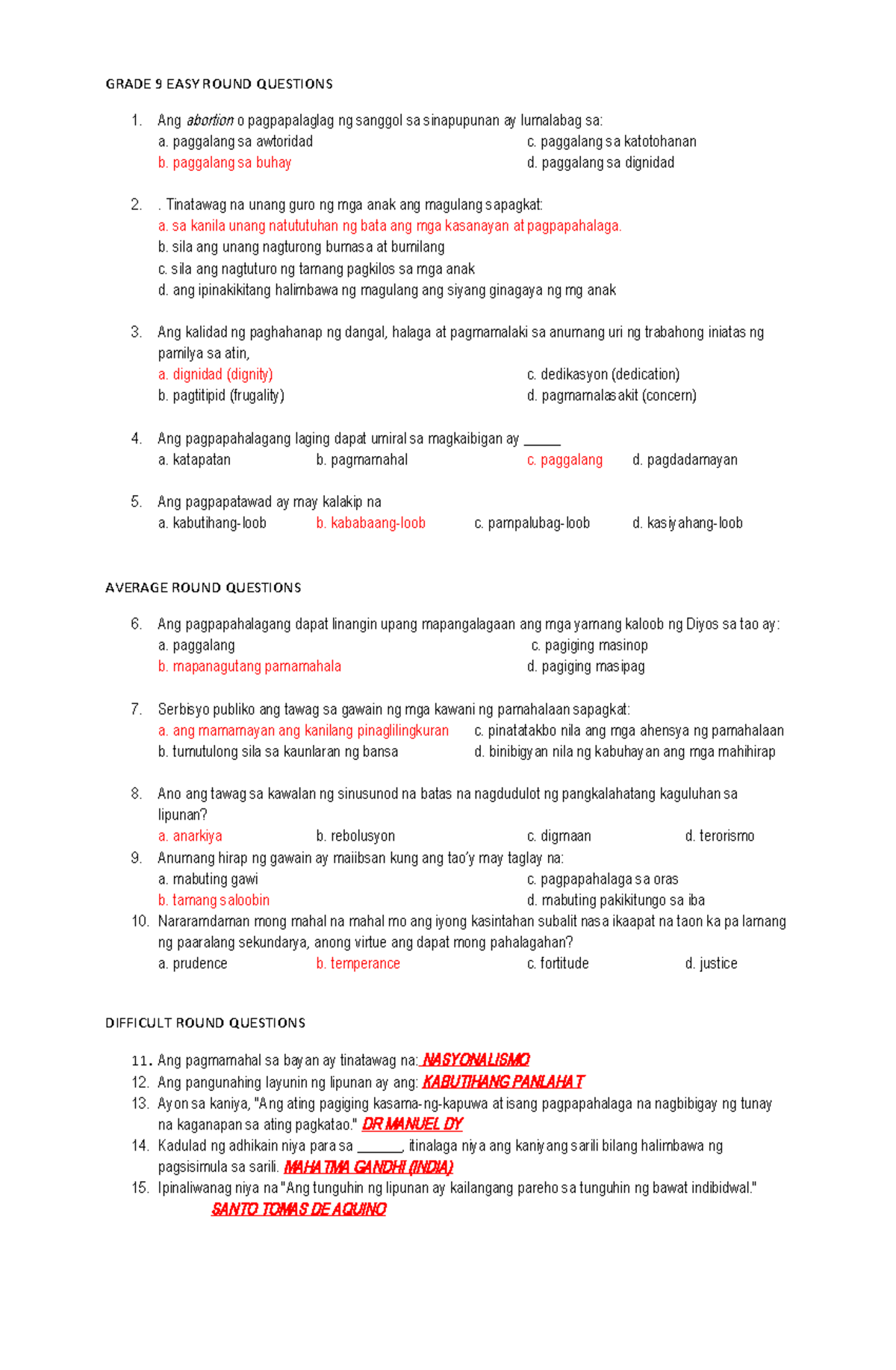 Toaz - vcdws - GRADE 9 EASY ROUND QUESTIONS Ang abortion o ...