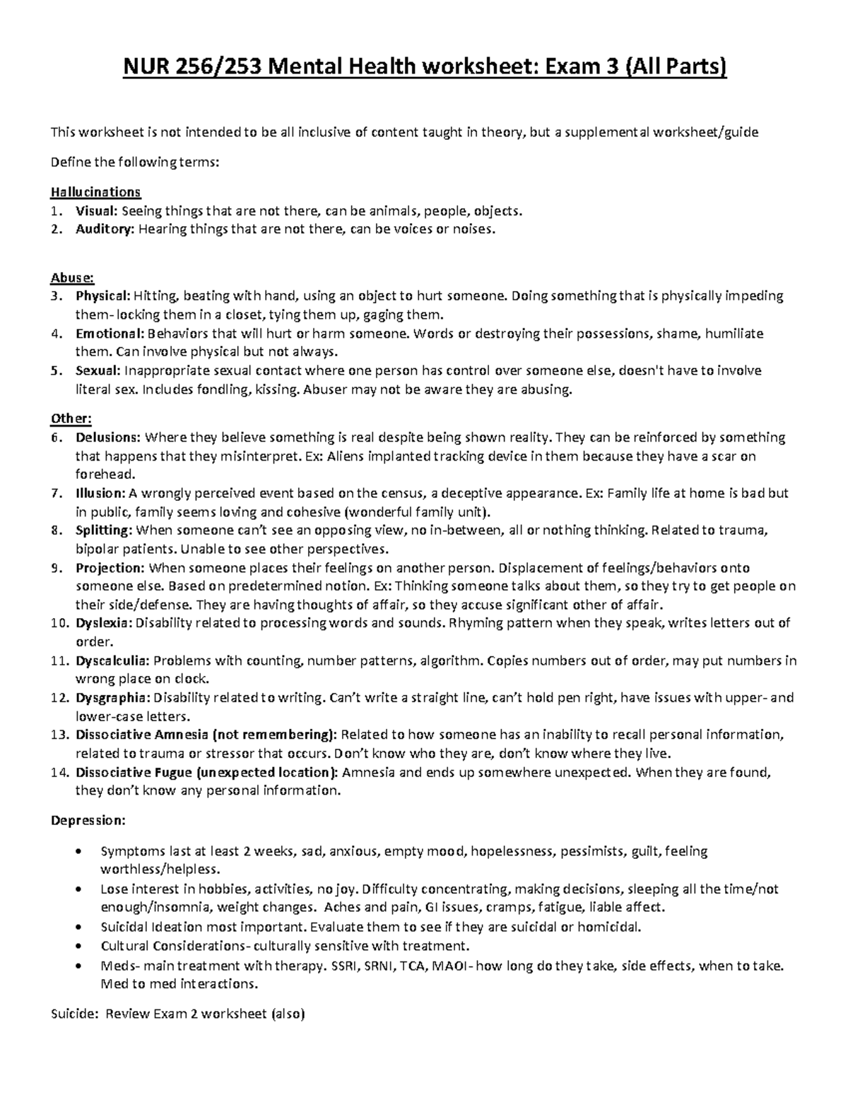 MH Exam 3 Worksheet All Parts 1 - NUR 256/253 Mental Health worksheet ...