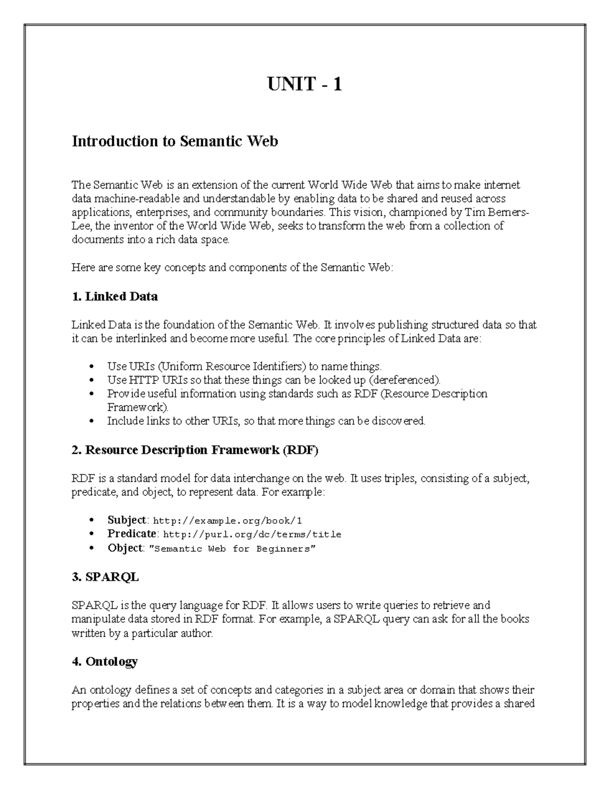UNIT - 1 - UNIT - 1 Introduction to Semantic Web The Semantic Web is an ...