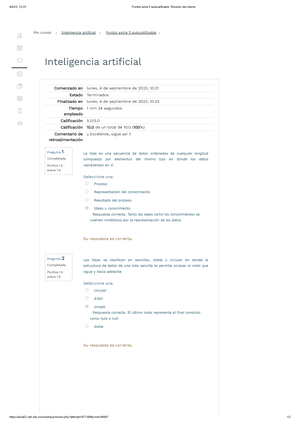 Examen 3 Inteligencia Artificial - Inteligencia artificial Pregunta 1 ...