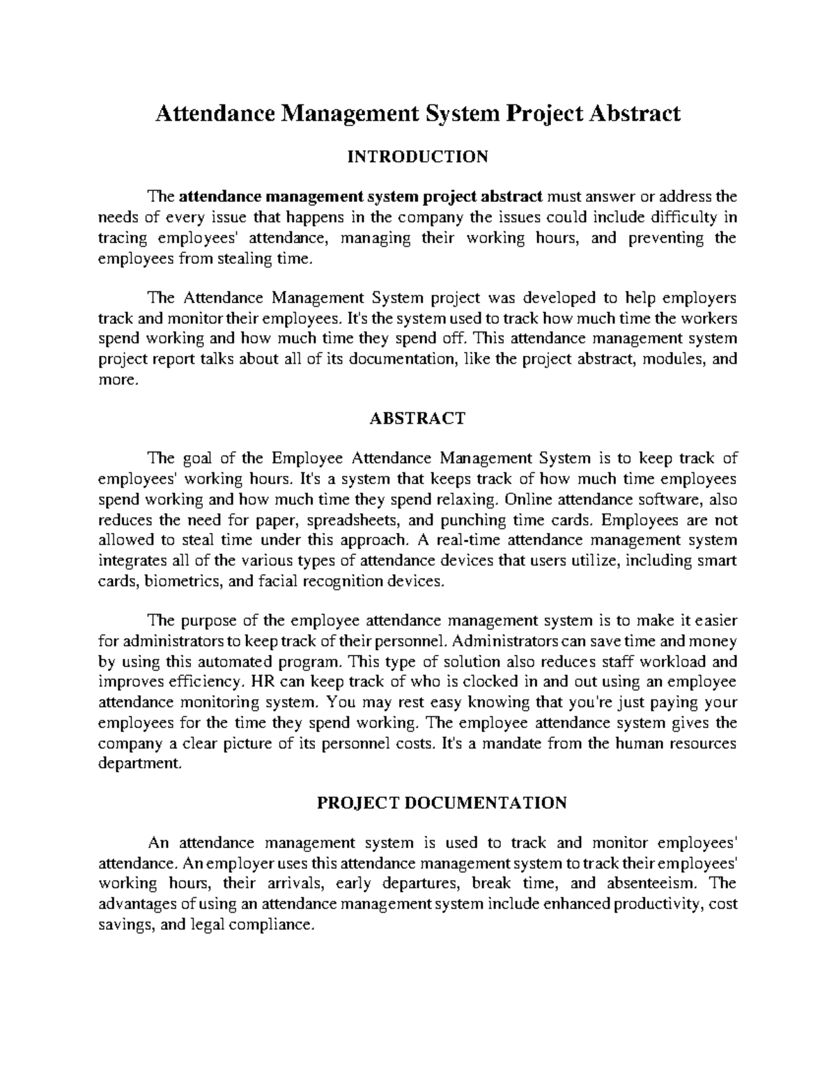 Attendance Management System Project Abstract - Attendance Management System Project Abstract ...