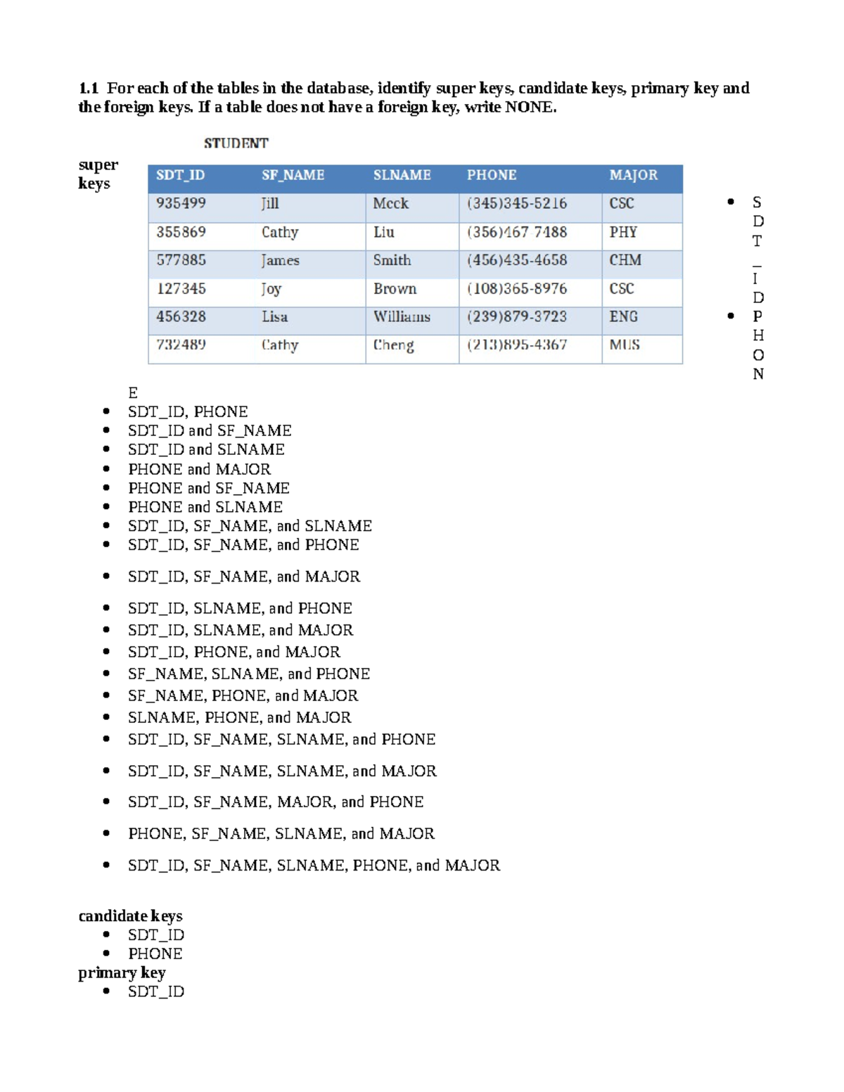 Assignment 2 - database - 1 For each of the tables in the database ...