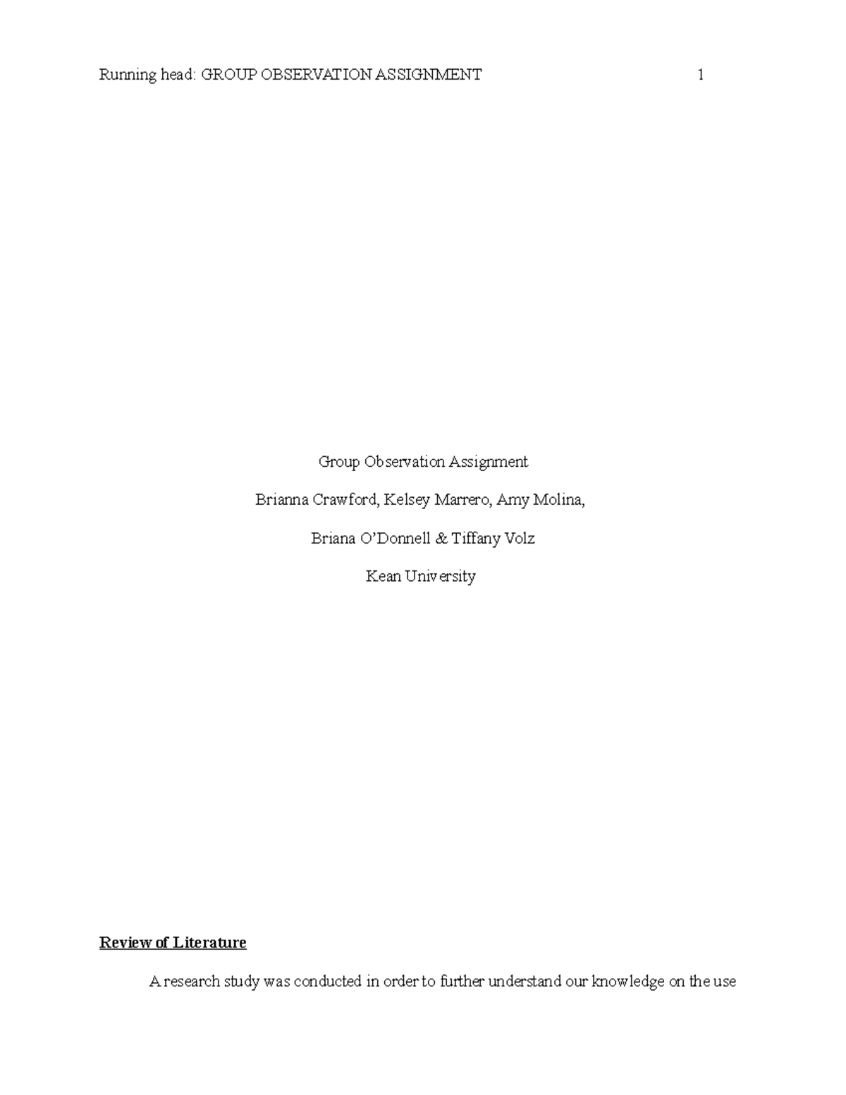 Group Observation Assignment - Running head: GROUP OBSERVATION ...