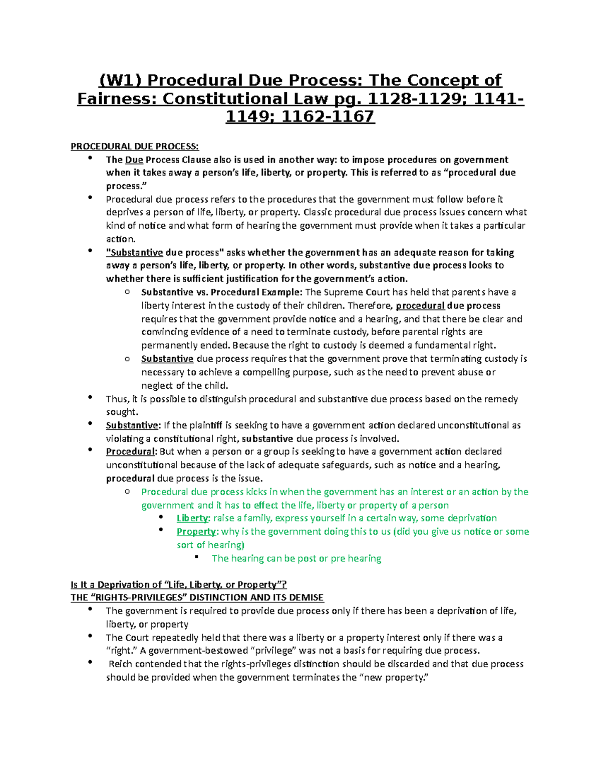 Procedural Due Process Lecture Notes - JD 424 - UIC Law - Studocu