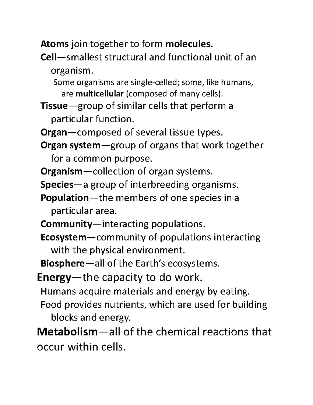 Studying - Micro notes - Atoms join together to form molecules. Cell ...