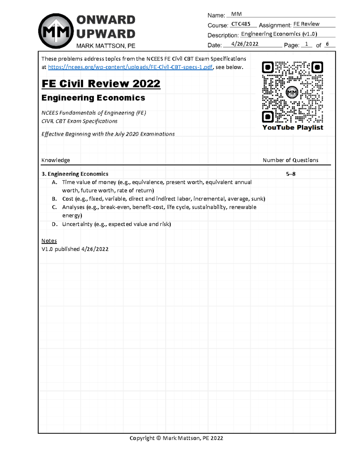 FE Engineering Economics - CTC485 FE Review Engineering Economics (v1 ...