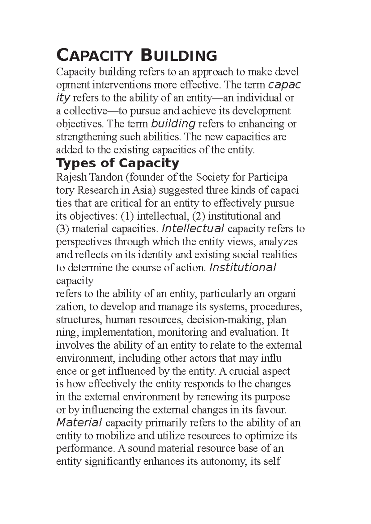 Capacity Building - CAPACITY BUILDING Capacity building refers to an ...