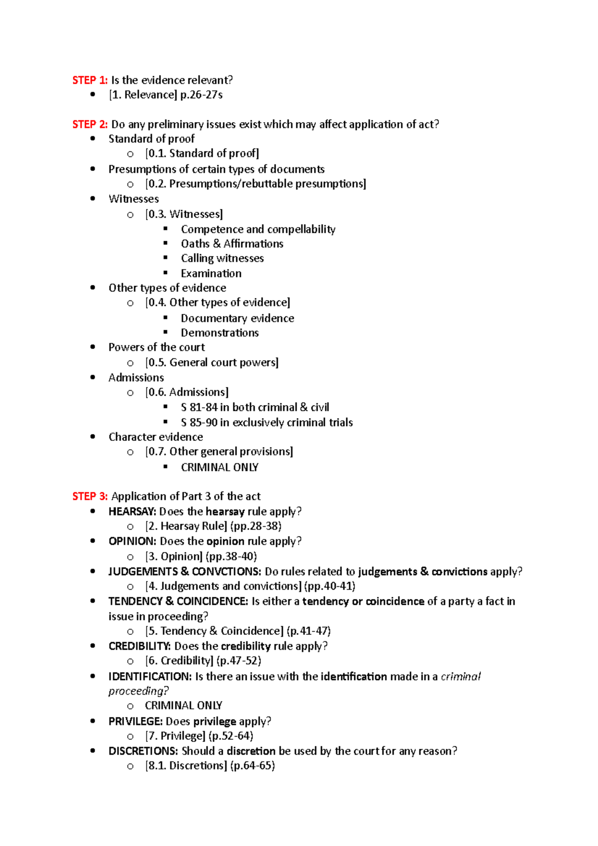 LLB3301- Exam guide - STEP 1: Is the evidence relevant? [1. Relevance ...