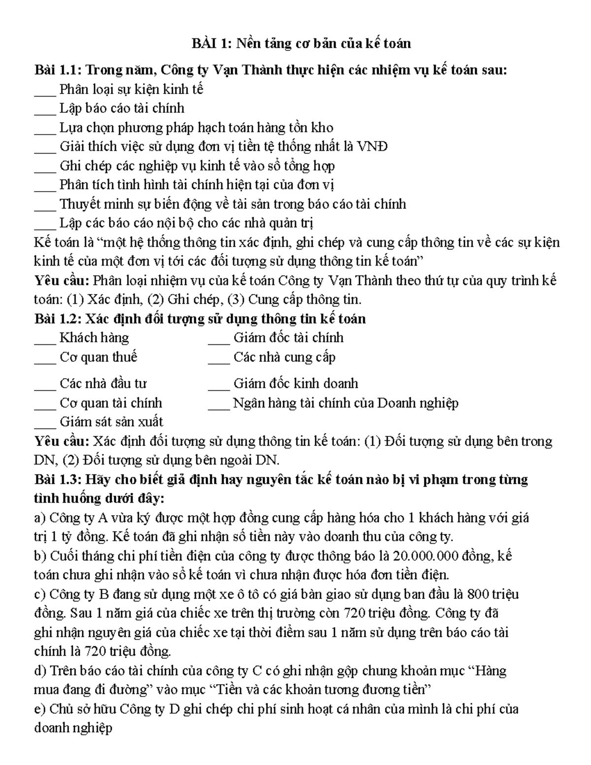 Btword - fgf - BÀI 1: Nền tảng cơ bản của kế toán Bài 1: Trong năm ...