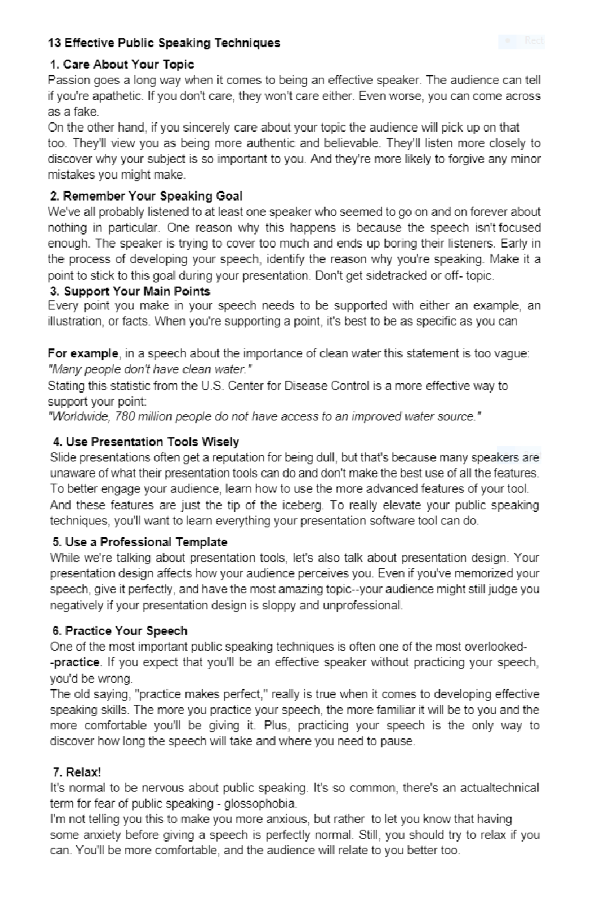 Public speaking techniques - Speech and Theater Arts - Studocu