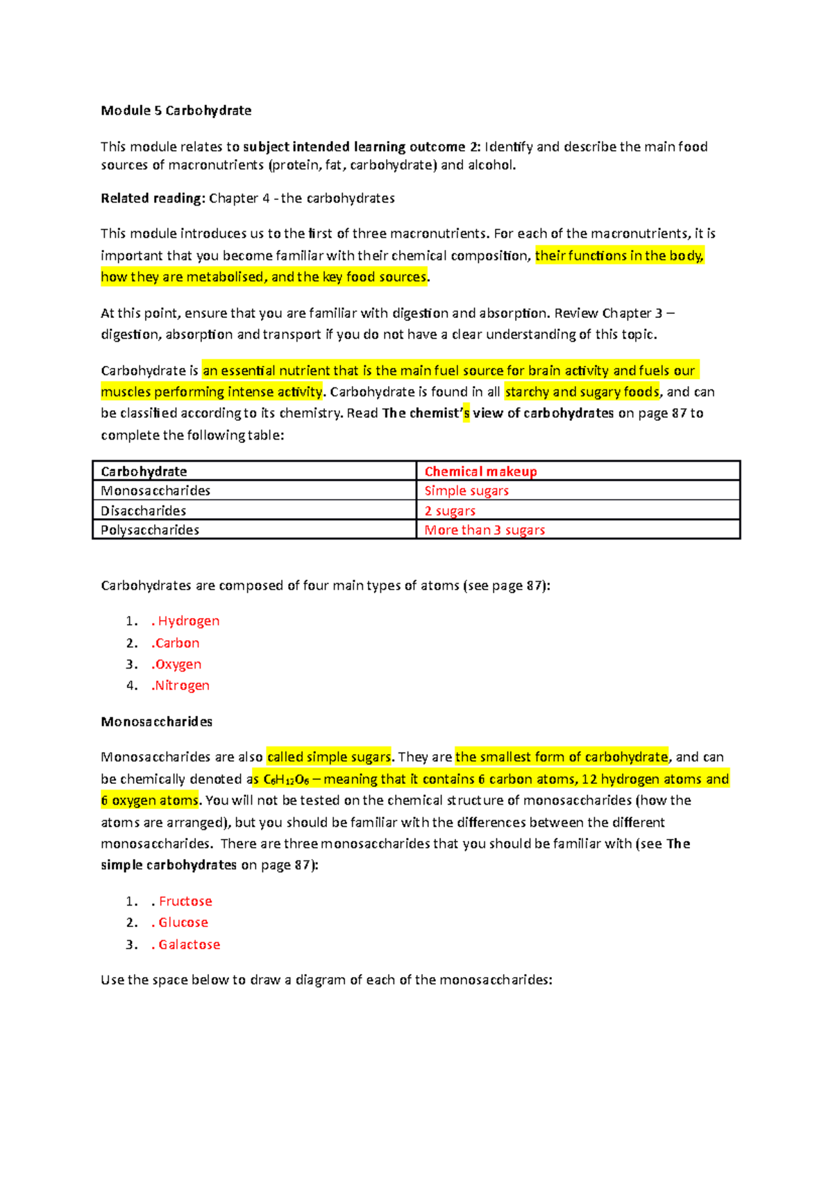 Module 5 Carbohydrate - Module 5 Carbohydrate This module relates to ...