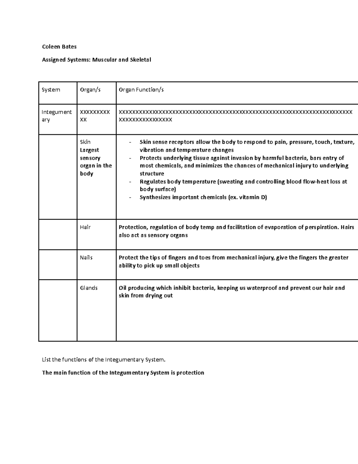 Organ System Connections - Coleen Bates Assigned Systems: Muscular and ...