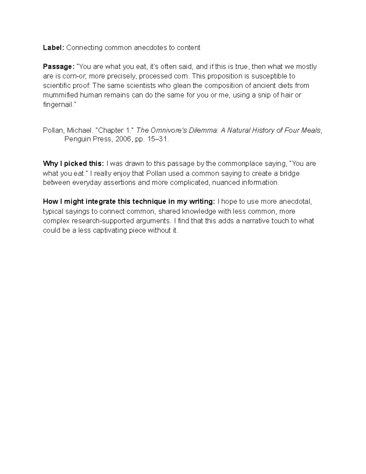 Mentor Text Analysis 4 - Label: Connecting common anecdotes to content ...