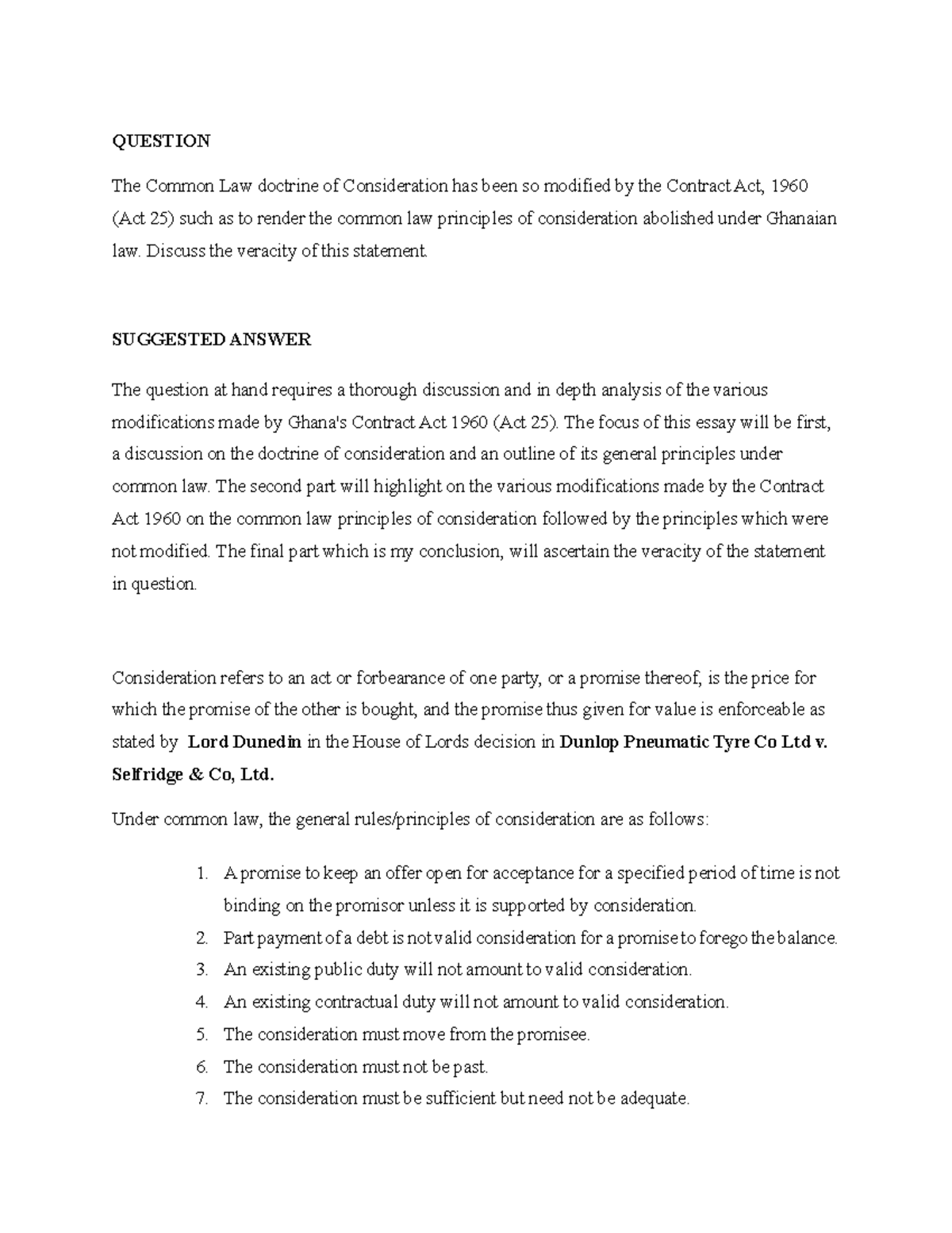 Modification OF Consideration Principles BY ACT 25- Sample Answer - QUESTION The Common Law ...