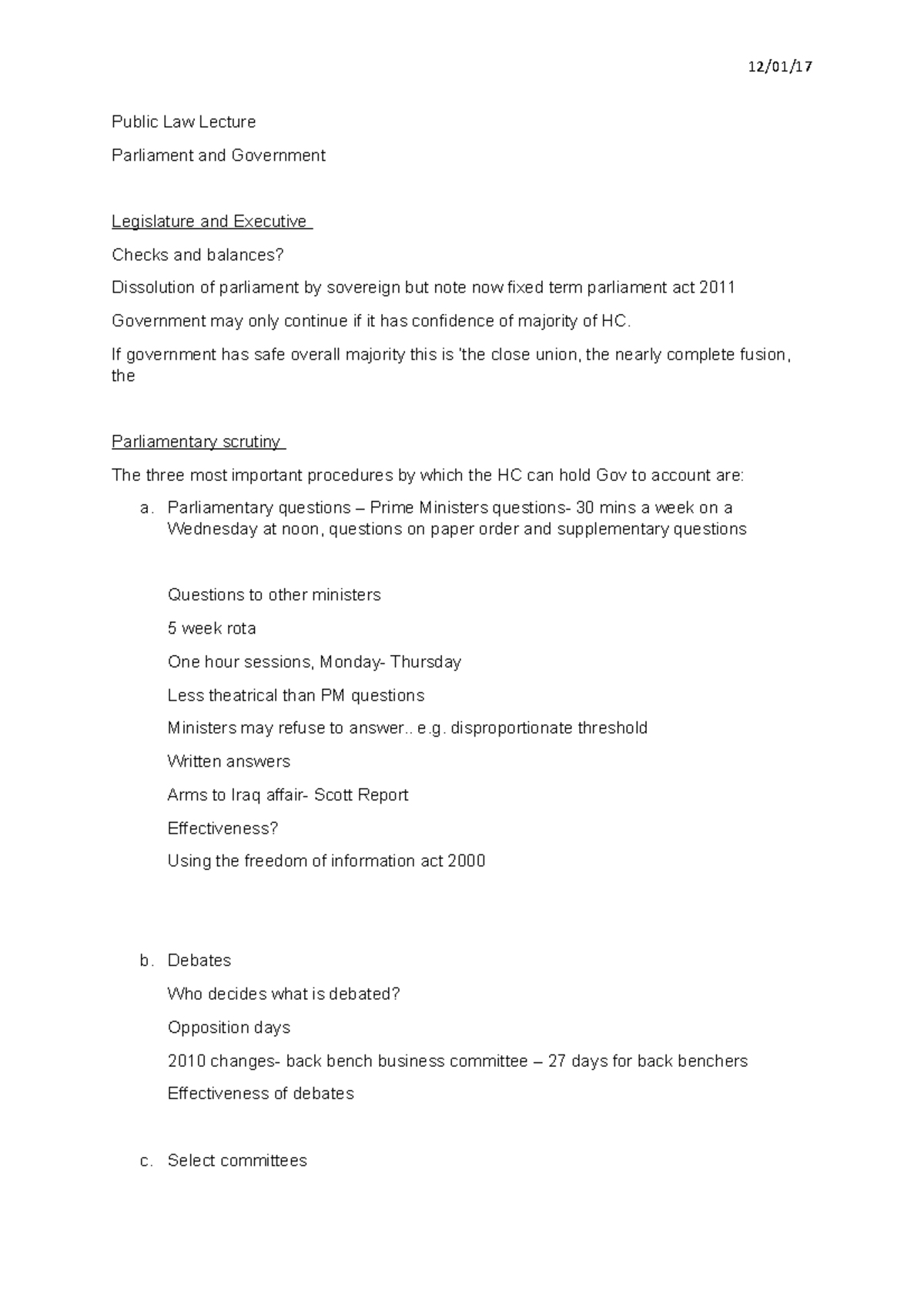 Parliament and government - 12/01/17 Public Law Lecture Parliament and ...