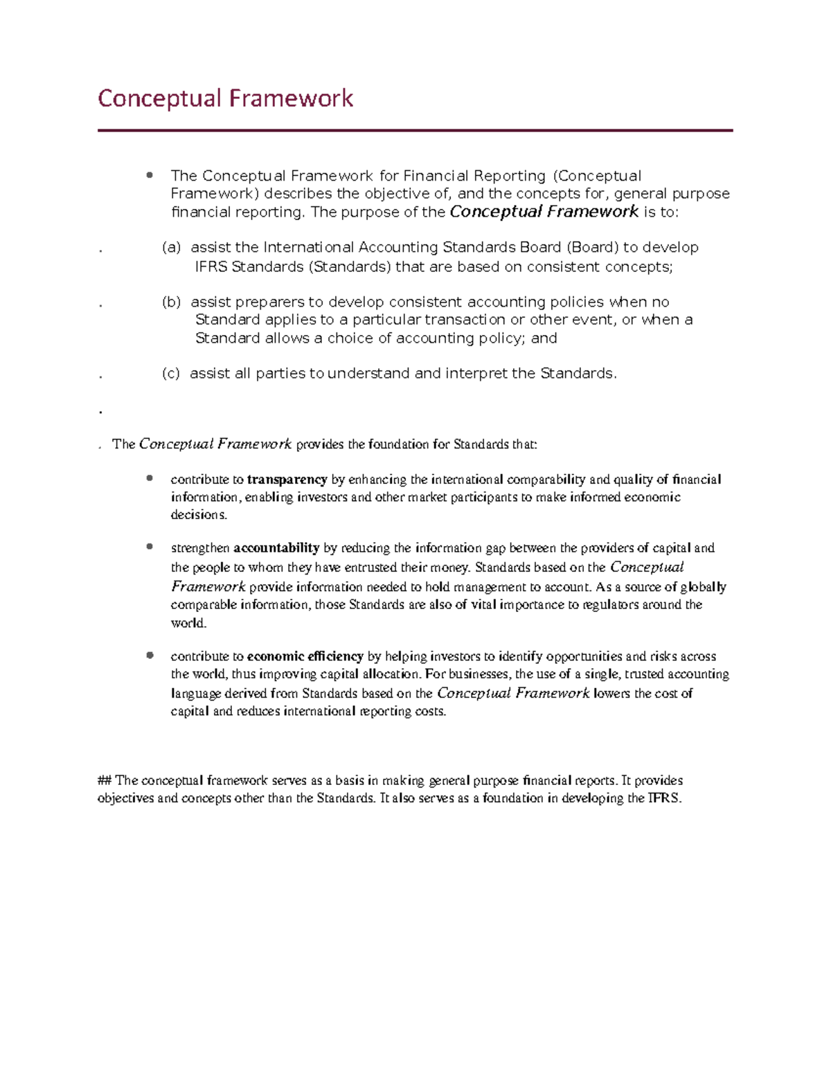 Conceptual Framework - Lecture notes 12 - Conceptual Framework The ...