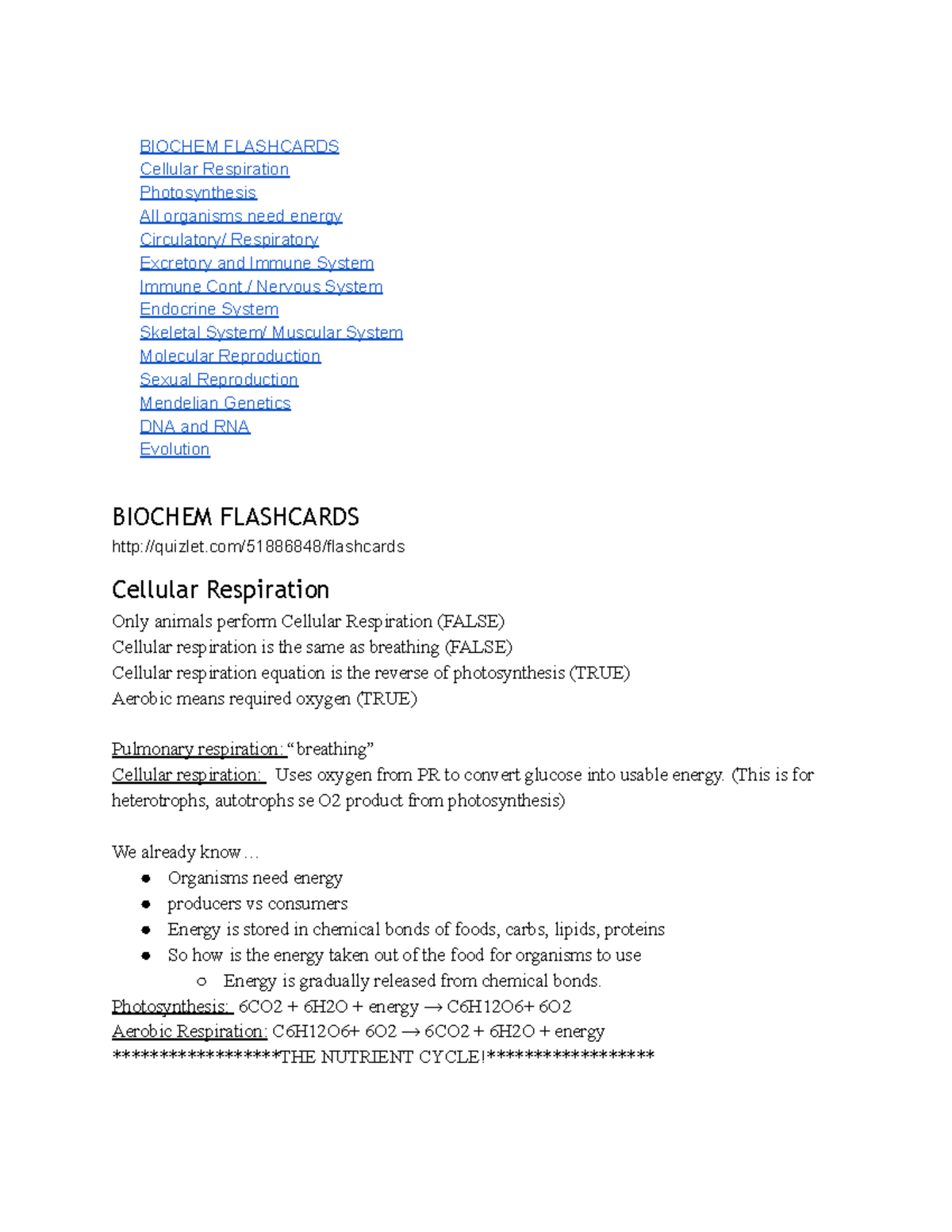 Bio Final Compiled Study Guide - BIOCHEM FLASHCARDS Cellular ...