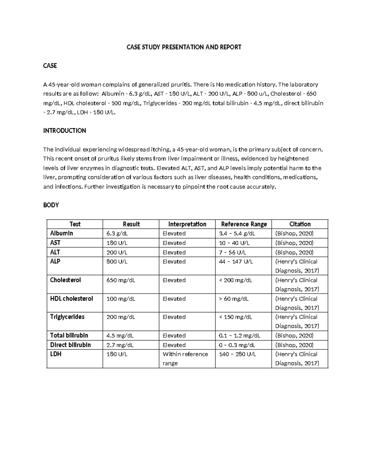 Case study cc - CASE STUDY PRESENTATION AND REPORT CASE A 45-year-old woman complains of ...
