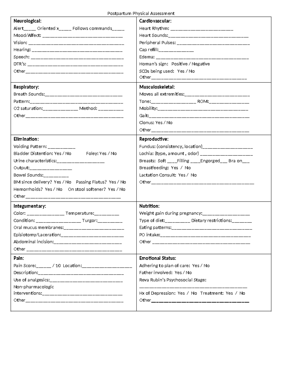 158 Postpartum Assessment 2022 - Postpartum Physical Assessment ...