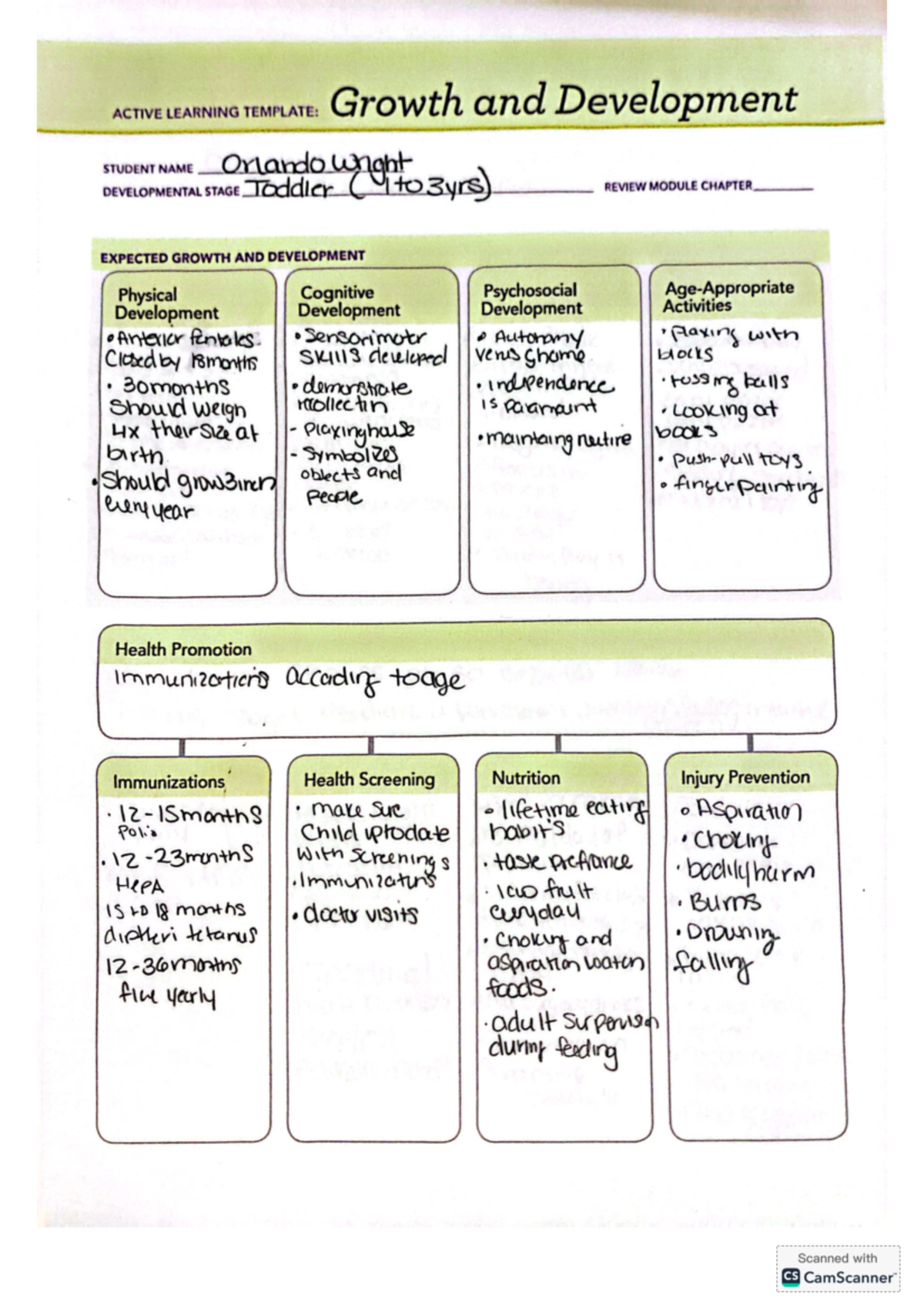 Toddler growth - worksheets - ACTIVE LEARNING TEMPLATE: Growth and ...