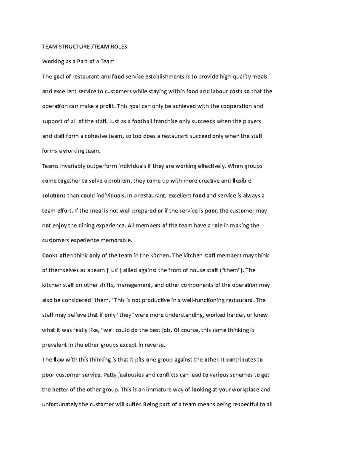 TEAM Structure - Module - TEAM STRUCTURE /TEAM ROLES Working as a Part ...