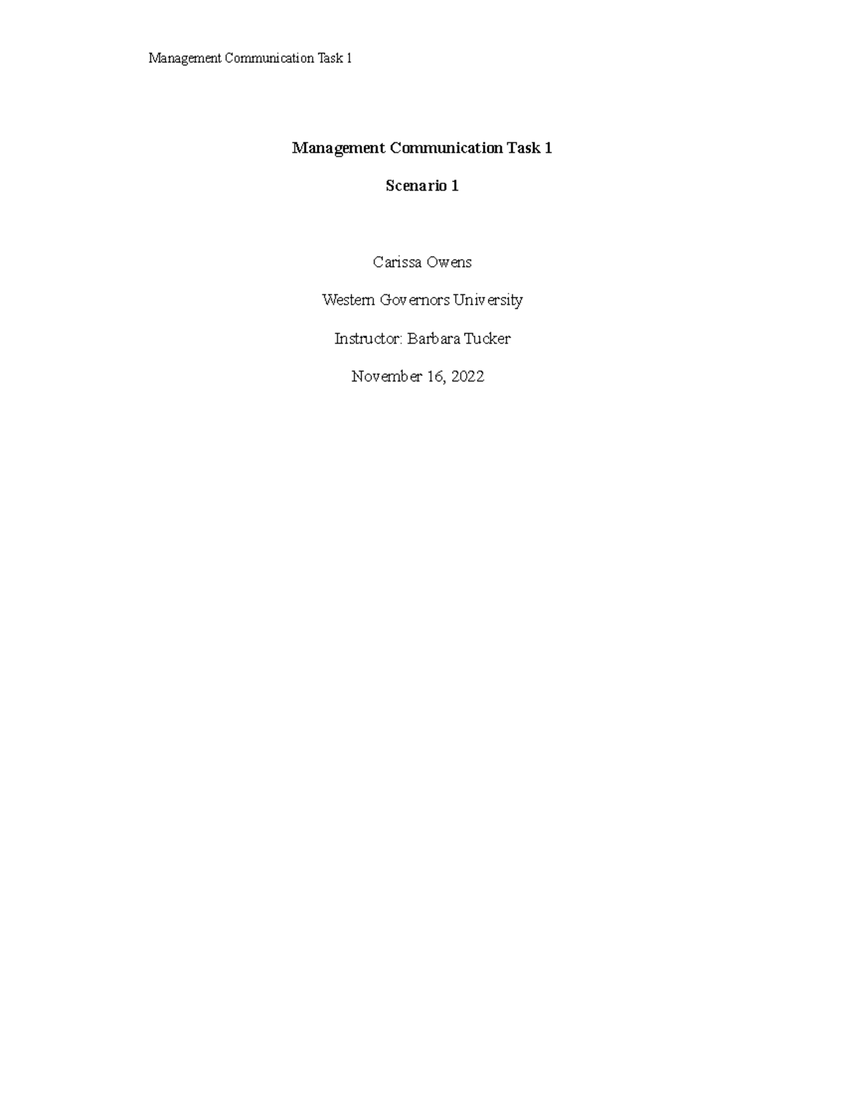 C204 Management Communication Task 1 - Management Communication Task 1 ...