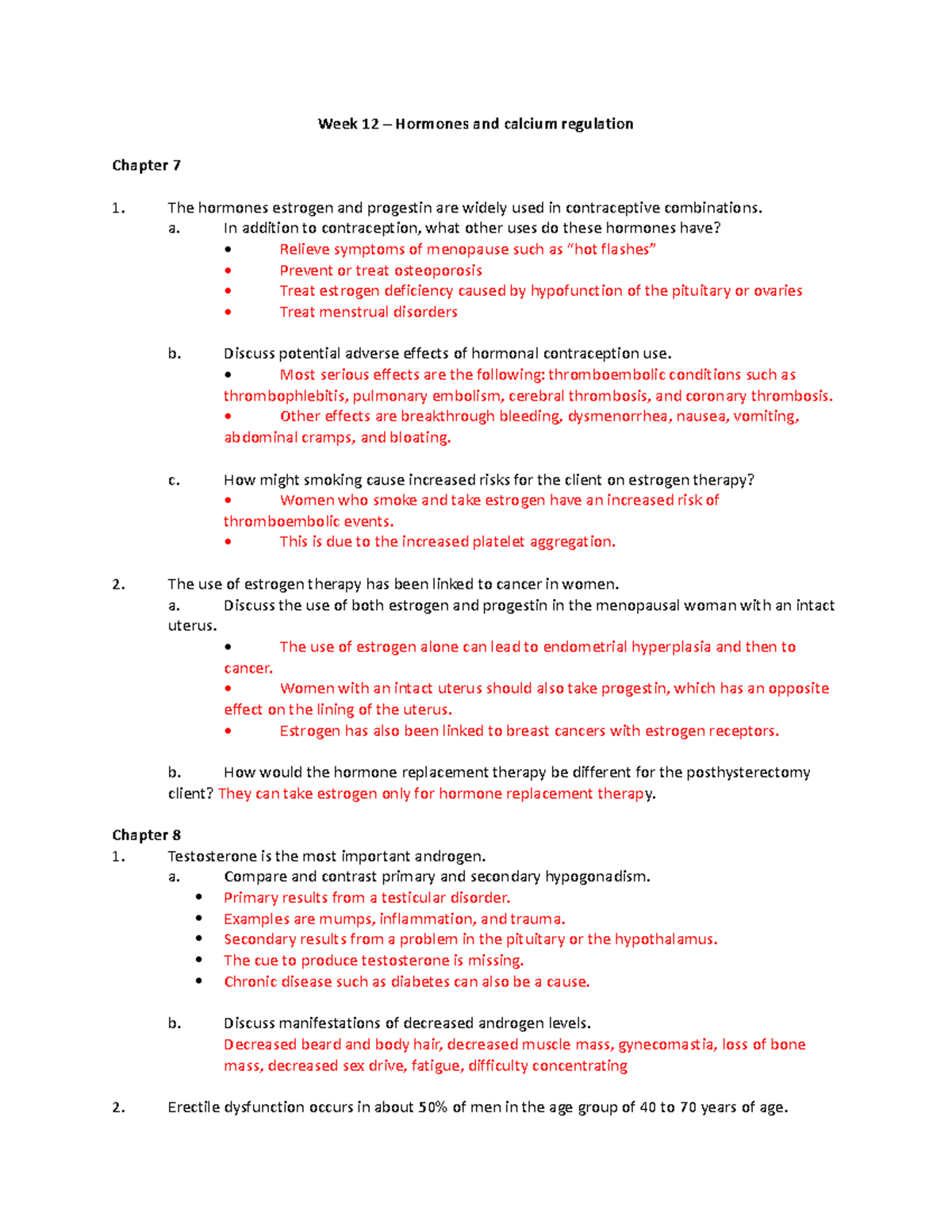 Discussion questions with answers - Week 12 – Hormones and calcium regulation Chapter 7 The ...