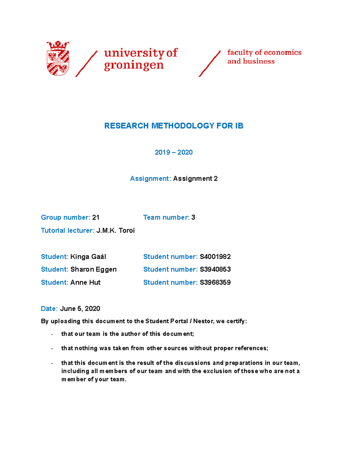 Research Methodology Tutorial 2 assignment - RESEARCH METHODOLOGY FOR ...