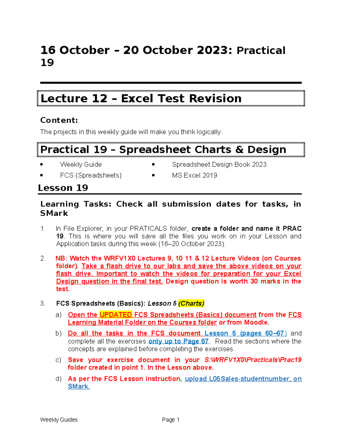 WRFV1X0 Weekly Guide Practical 19 (16-20 Oct 2023) - 16 October – 20 ...