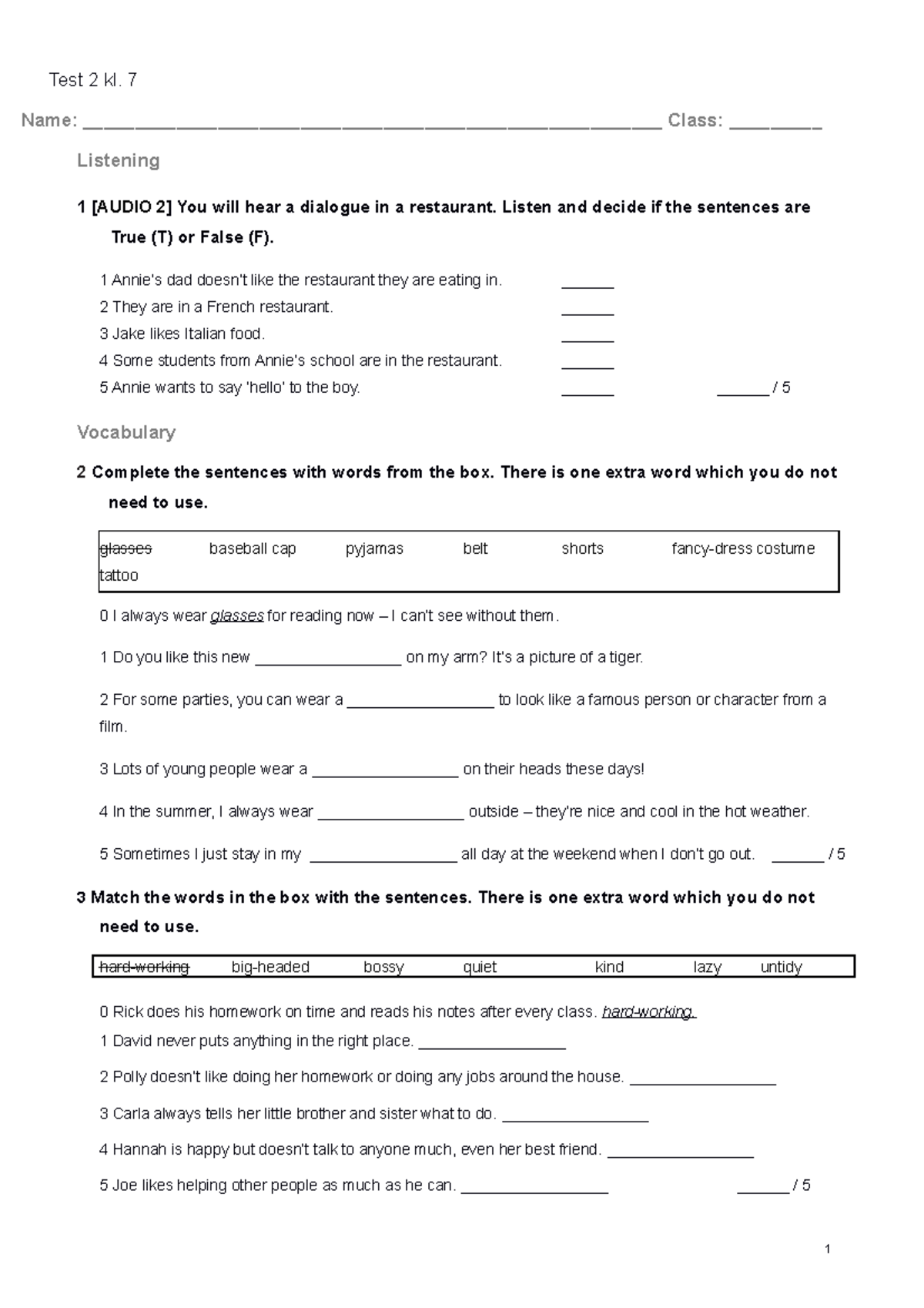 Test 2A - Test - Test 2 kl. 7 Name