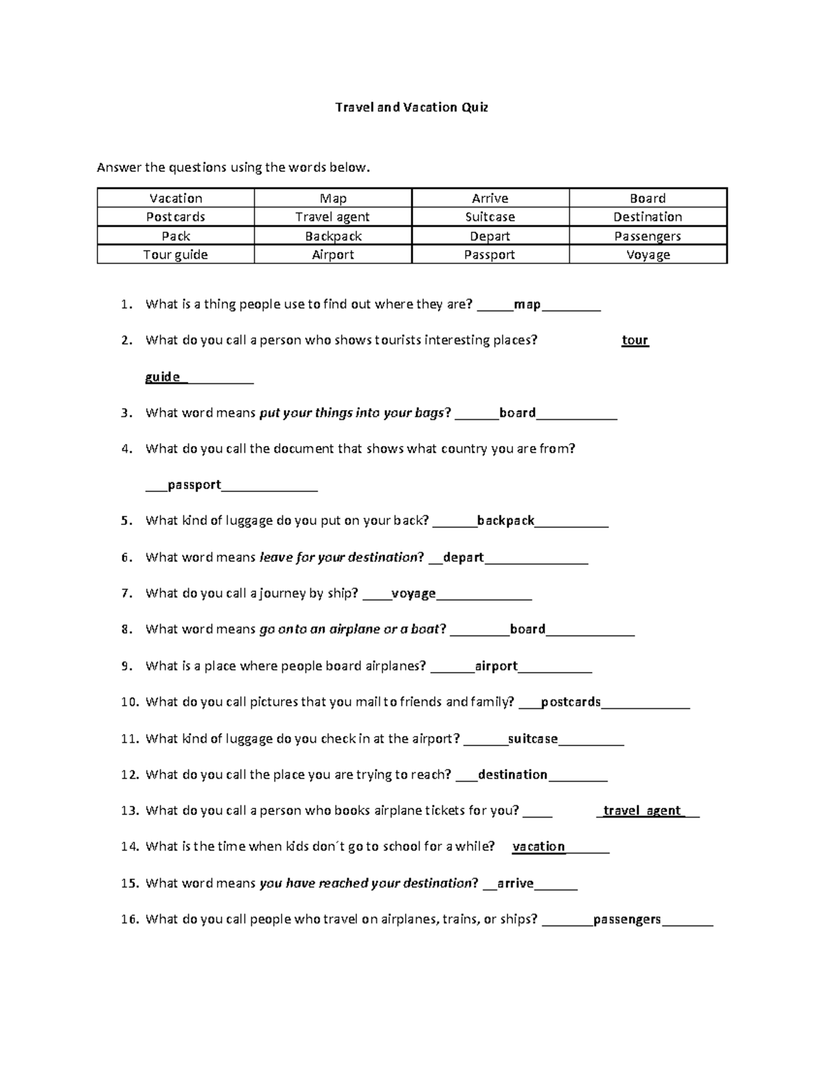 Reyes Carlos Travel and Vacation Quiz Worksheet - Travel and Vacation ...