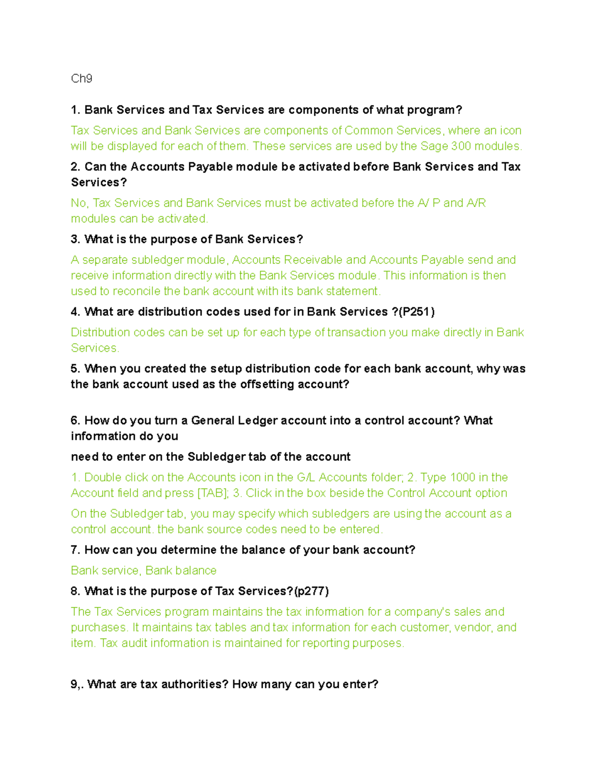 Sms 315 ch9 - short answer - Ch Bank Services and Tax Services are ...