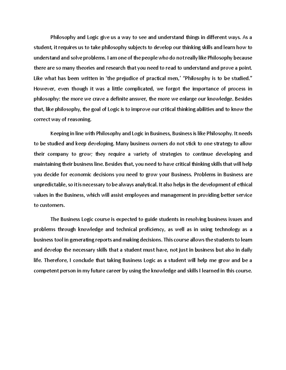 Reaction paper - aed - Philosophy and Logic give us a way to see and ...