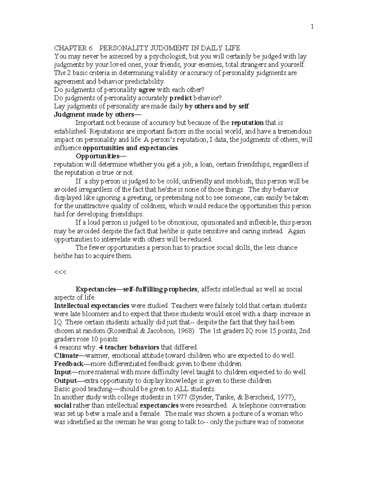 4510 Ch6 Personality Judgment In Daily Life CHAPTER 6 PERSONALITY