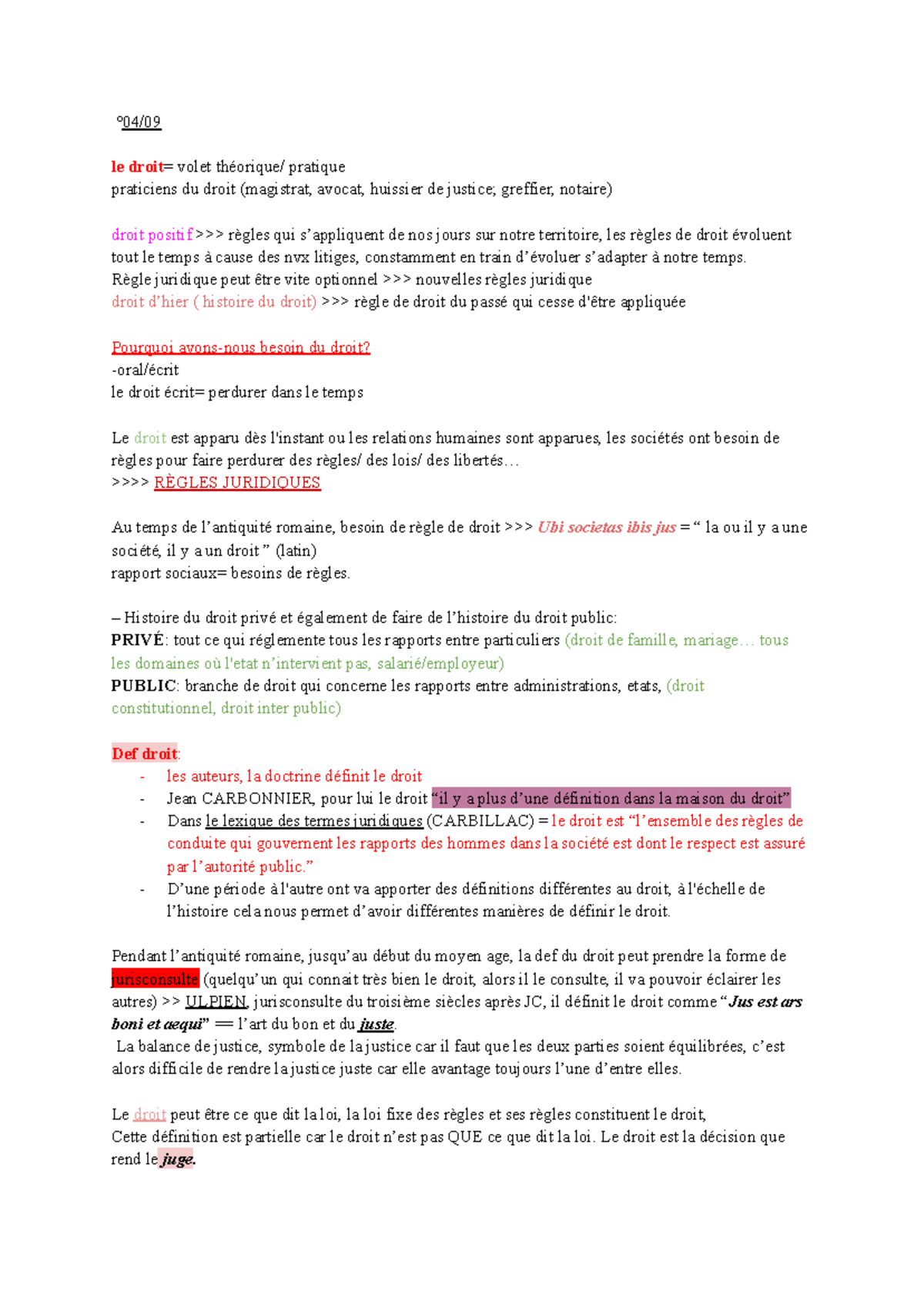 1 - intro hist droit- section 1 - °04/ le droit= volet théorique/ pratique praticiens du droit ...