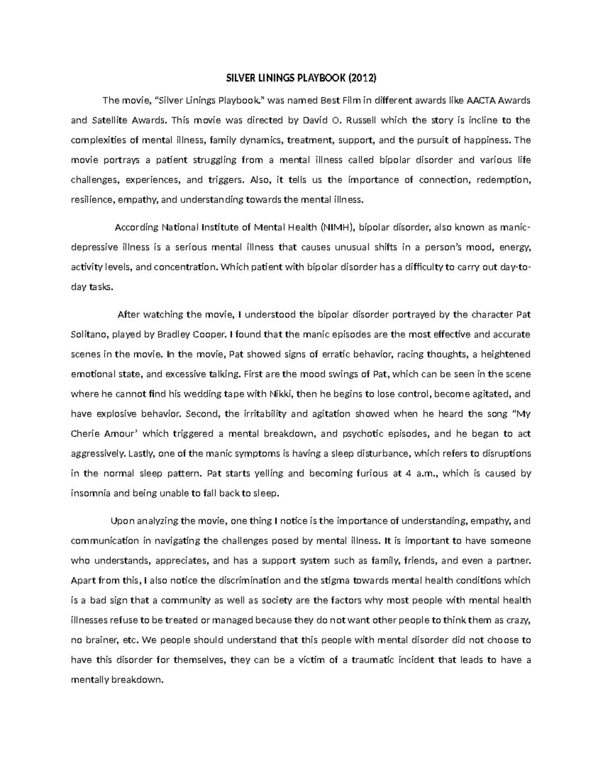 Silver Linings Playbook (2012 ) - SILVER LININGS PLAYBOOK (2012) The ...