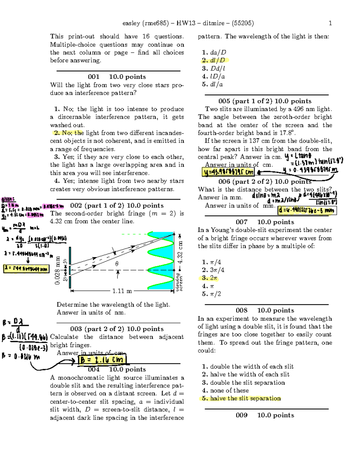Hw 13 - Physics 2 homework 13 for Spring 2022 semester with Dr. Ditmire ...