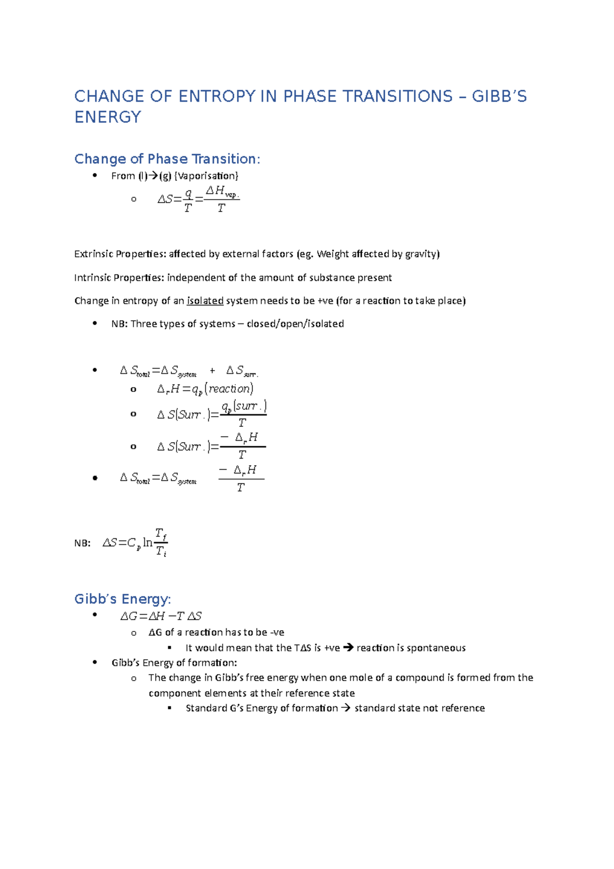 7. LECT7 - Change OF Entropy IN Phase Transitions - Gibbs Energy ...