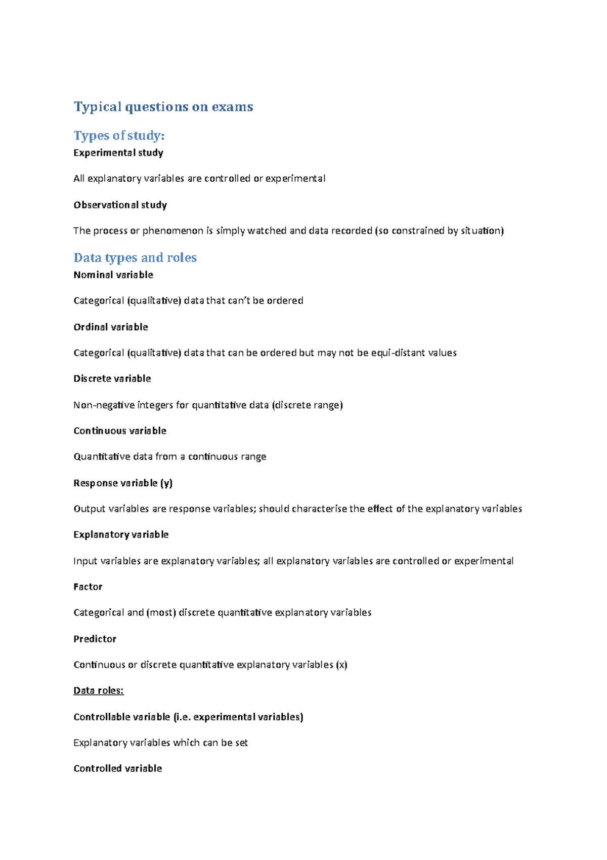 Summary entire course - general exam questions - Typical questions on ...