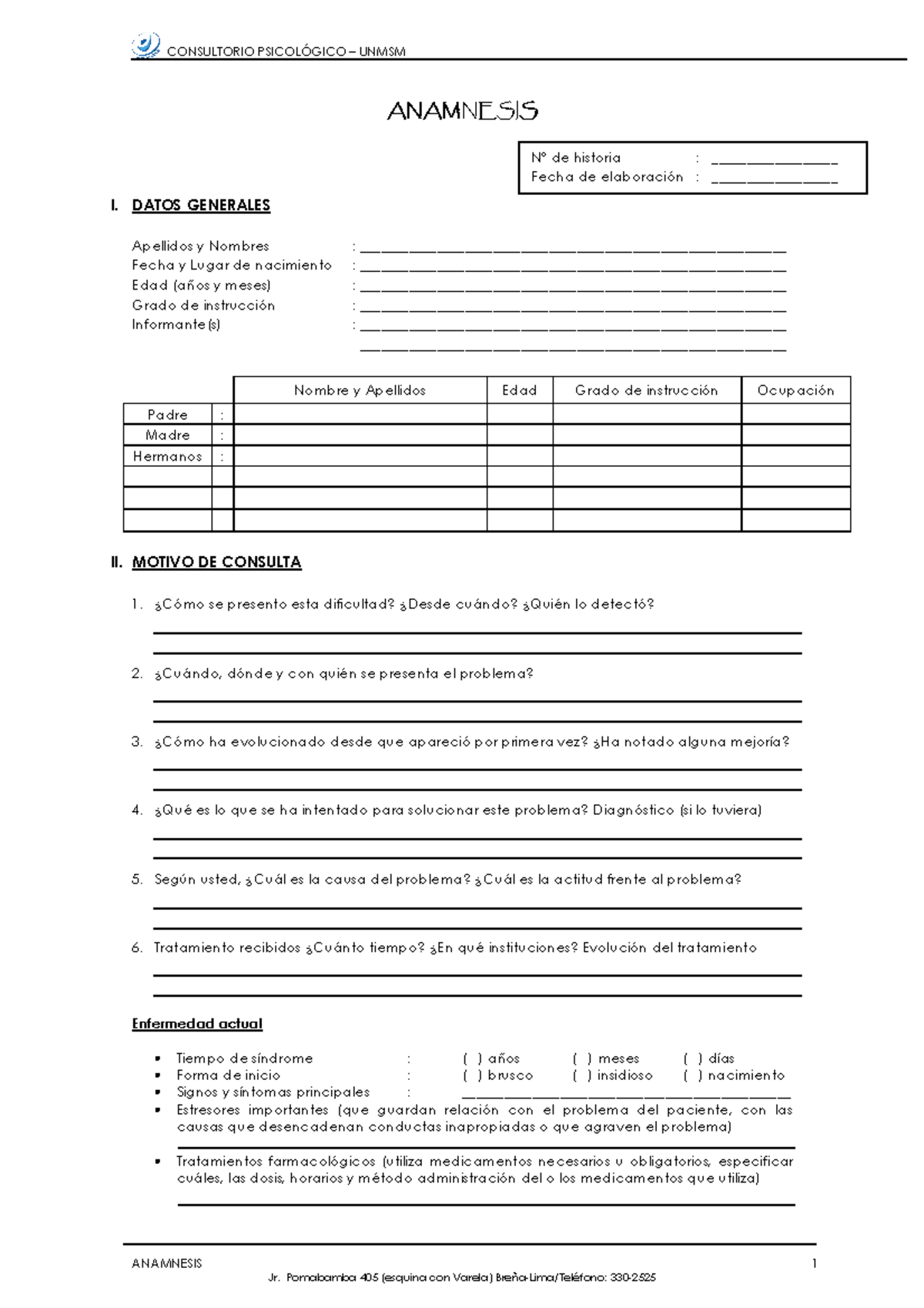 Anamnesis - es un ejemplo - - Studocu