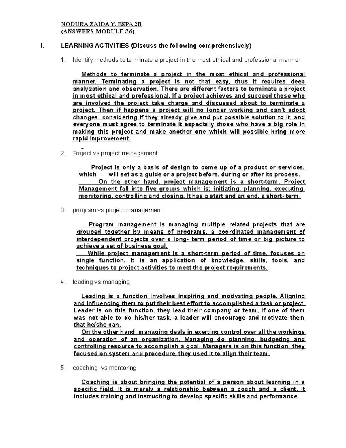Nodura Zaida Y. BSPA 2B (Proj. Dev. answers Module #6) - (ANSWERS ...