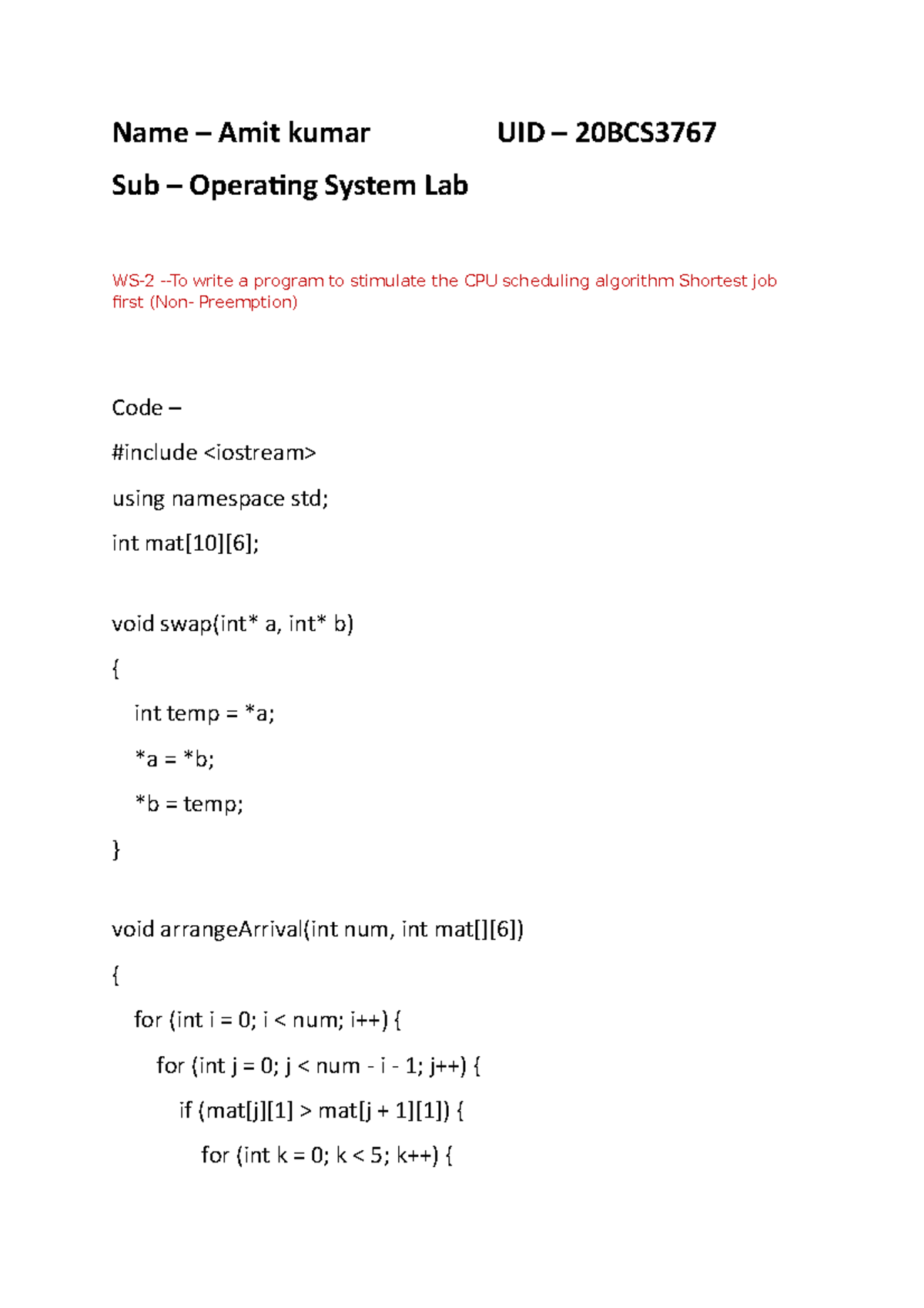 Final practical lab - make assignment - Name – Amit kumar UID – 20BCS ...