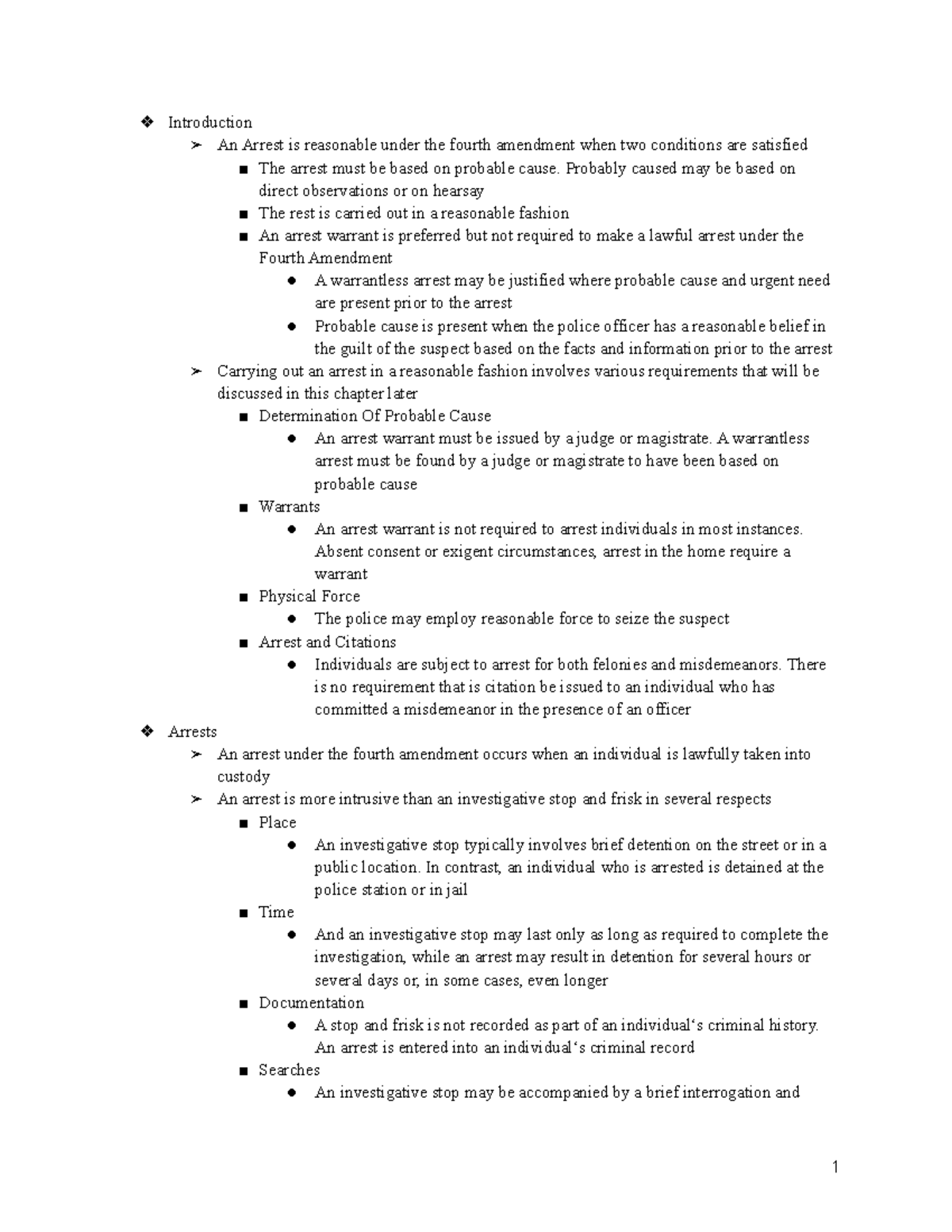 CCJ Chapter 5 Notes Probable Cause and Arrest - Introduction An Arrest ...